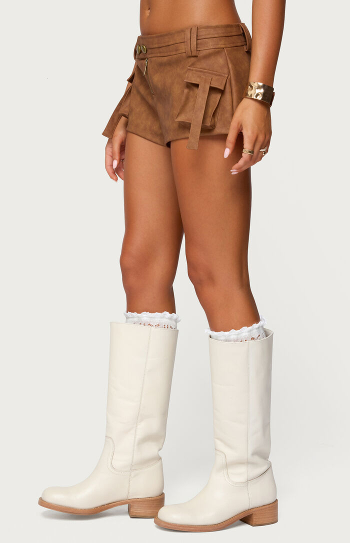 Edikted Washed Faux Leather Micro Cargo Shorts | PacSun