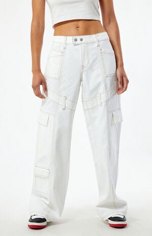Pacsun Off White Low Rise Baggy Cargo Pants | PacSun