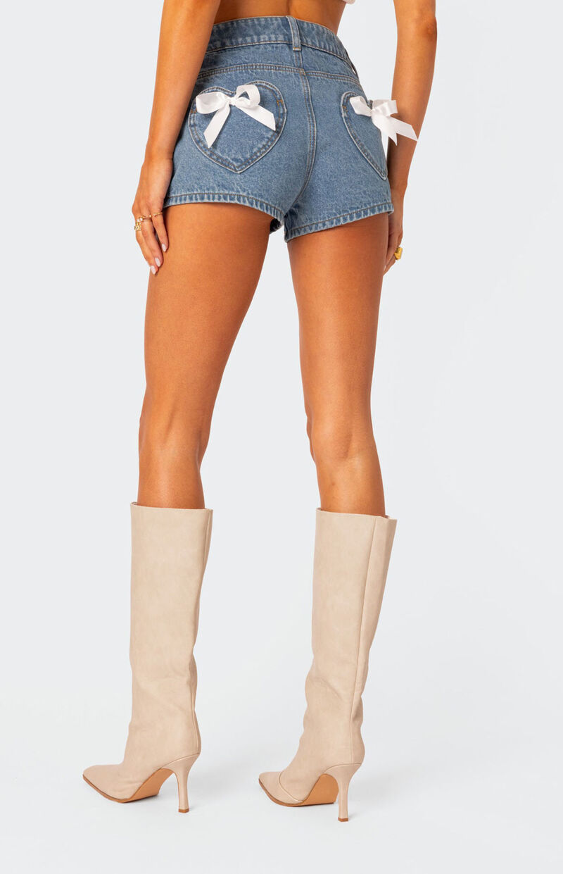 Edikted Bow Pocket Washed Denim Shorts | PacSun