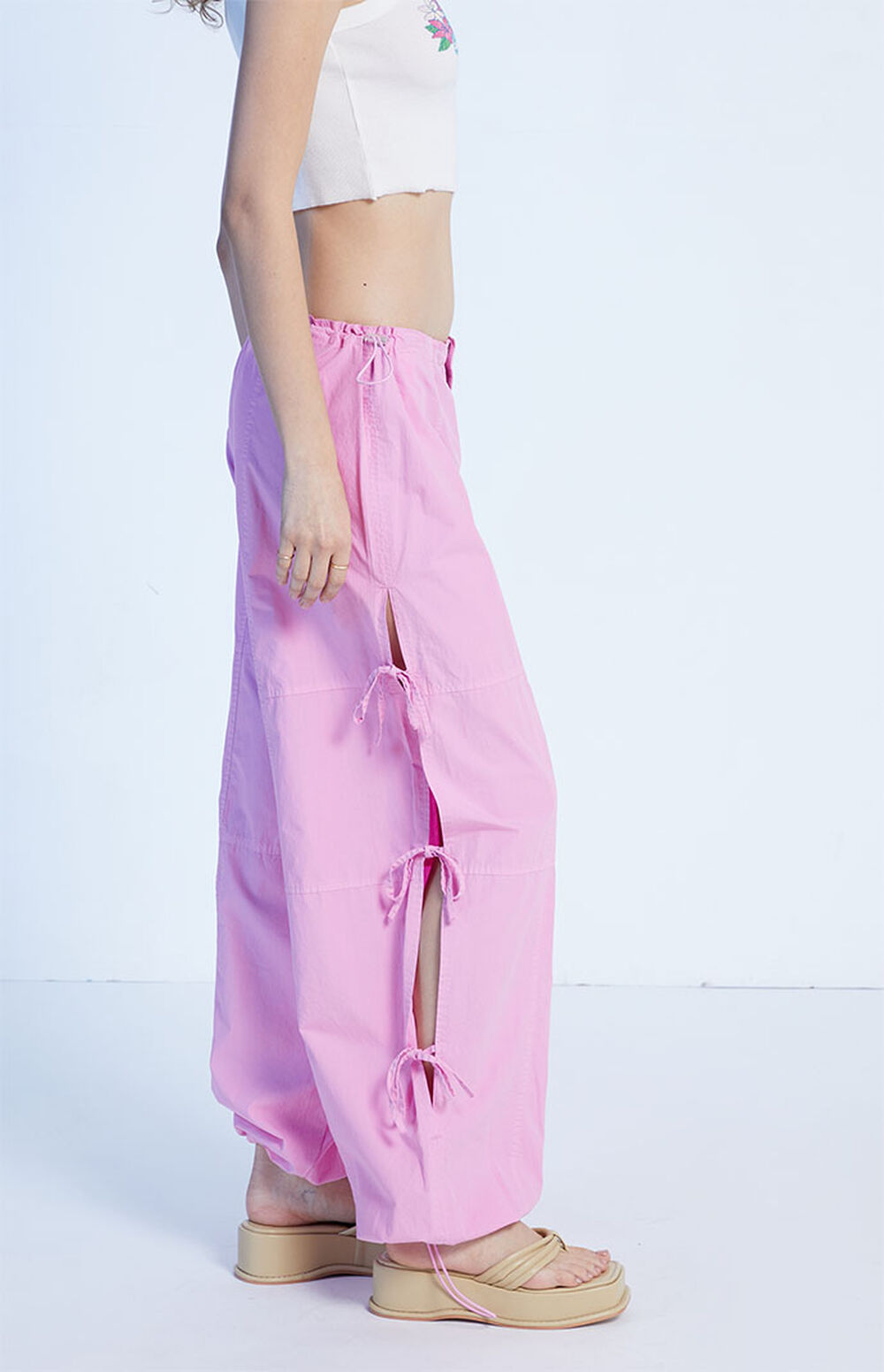 Pacsun Pink Side Ties Parachute Pants | Pacsun