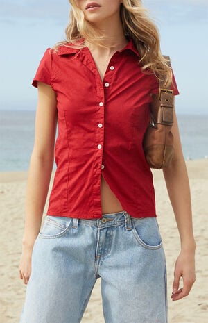 John Galt Red Rue Collared Top | PacSun