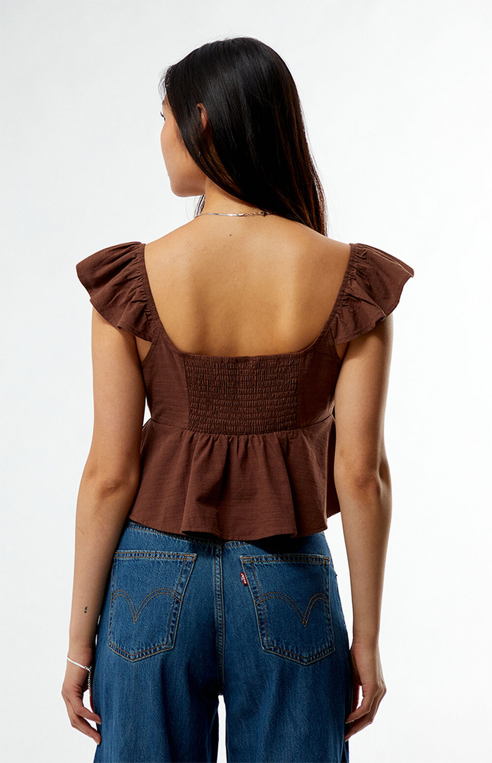 LA Hearts Keyhole Linen Babydoll Top | Pacsun
