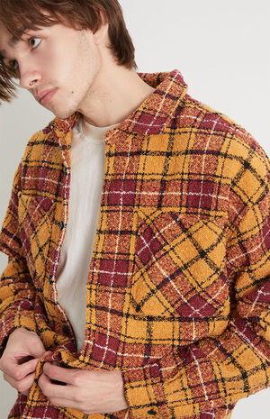 Pacsun Tan Wooly Plaid Textured Shacket | PacSun