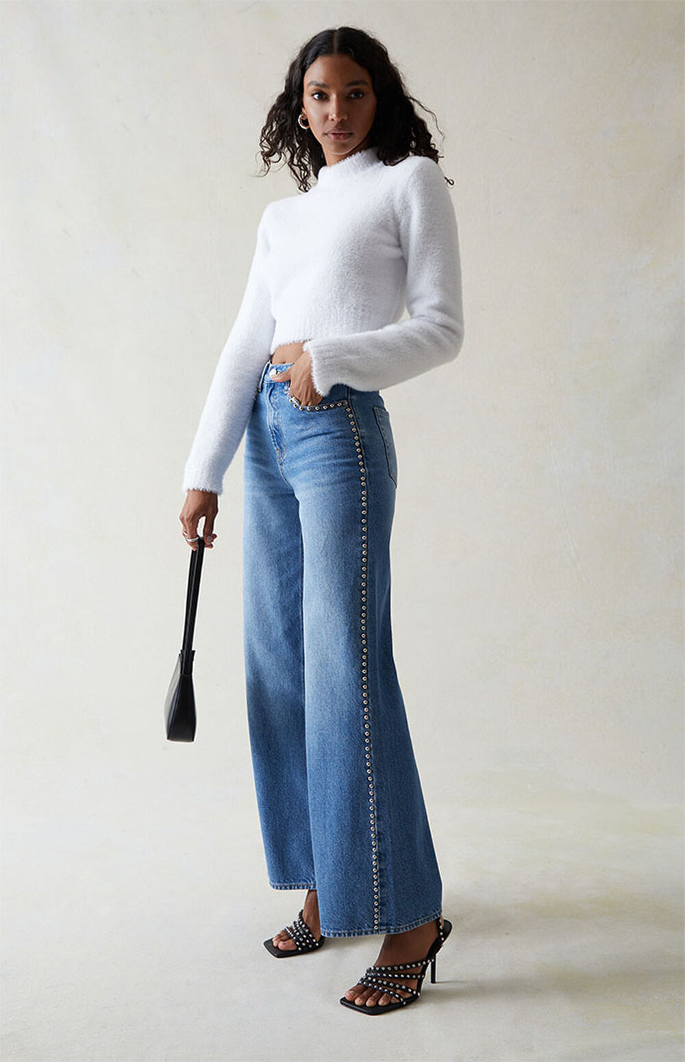 Pacsun Medium Indigo Studded Wide Leg Jeans | PacSun