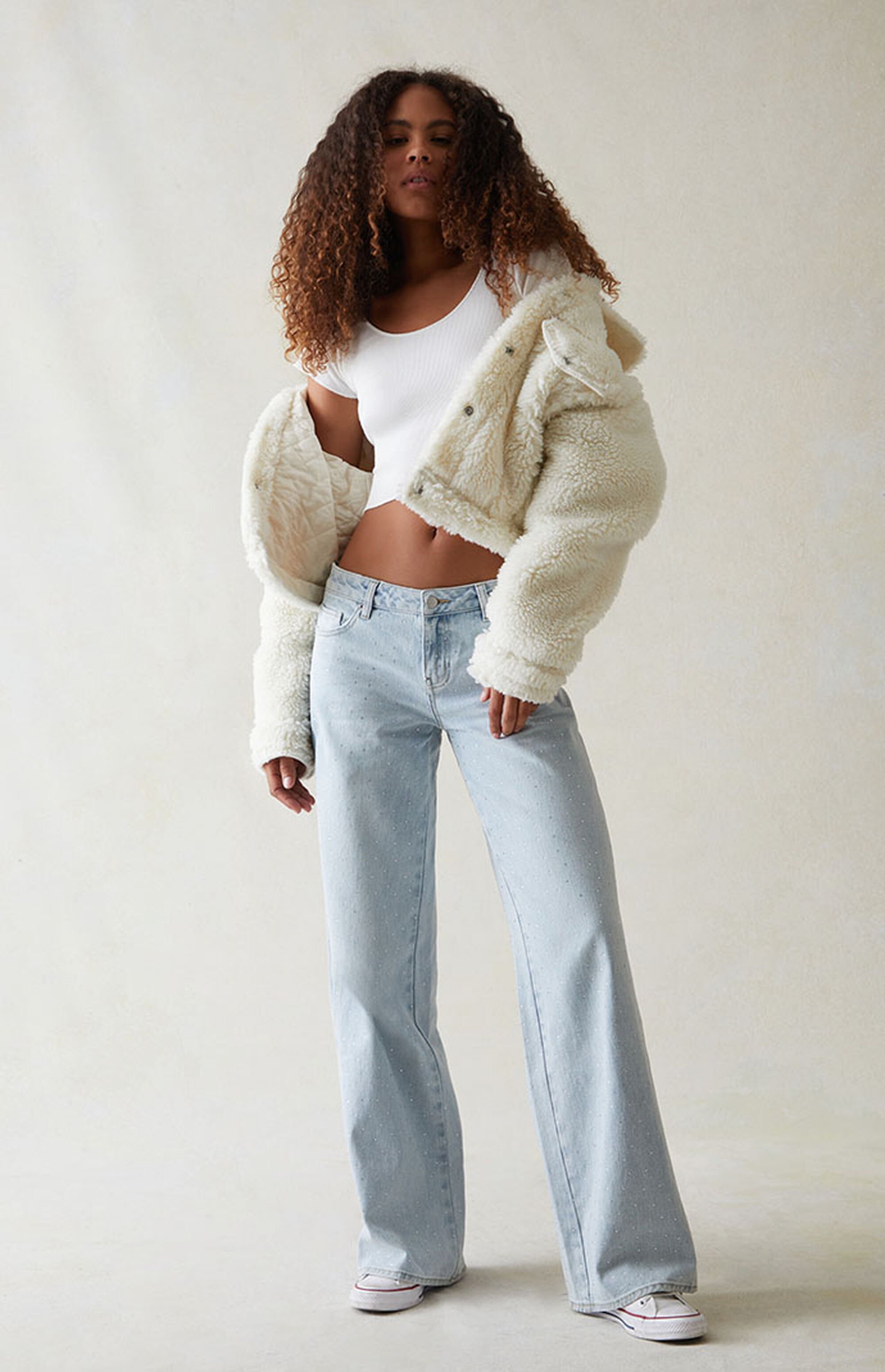 Pacsun Light Indigo Rhinestone Low Rise Baggy Jeans | PacSun