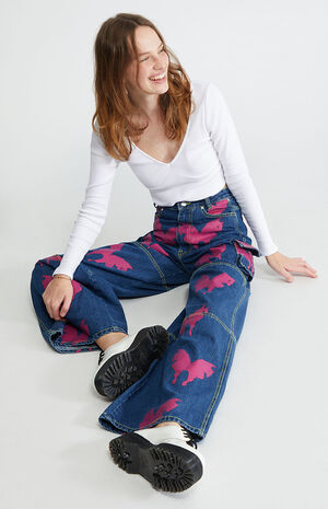 Daisy Street Printed Wide Leg Jeans | PacSun