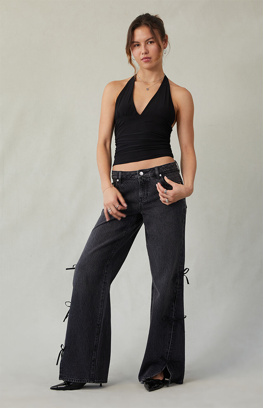Pacsun Casey Low Rise Baggy Jeans Bow Ties Black | Pacsun