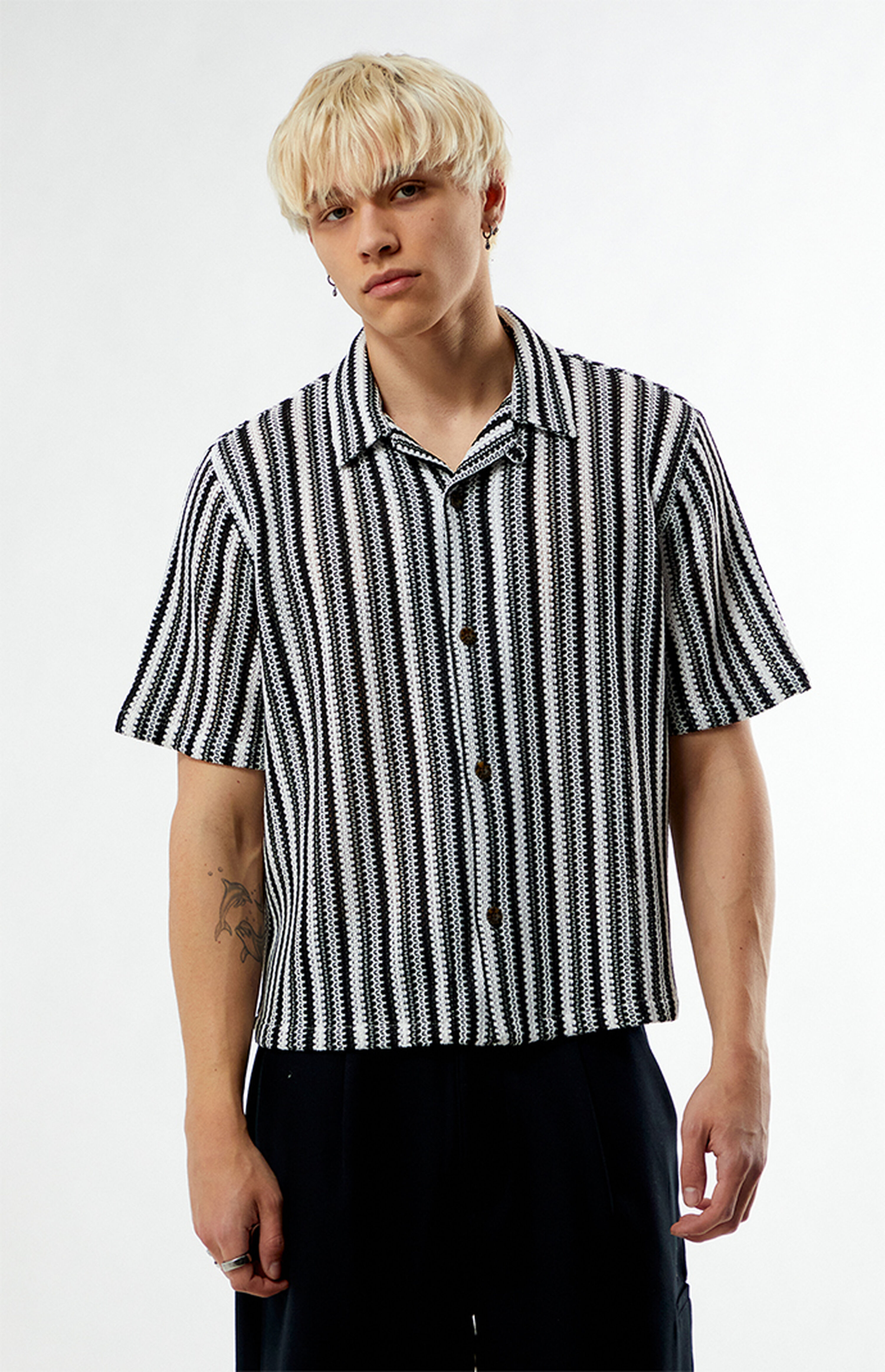 Pacsun Black Striped Whirl Weave Camp Shirt | Pacsun