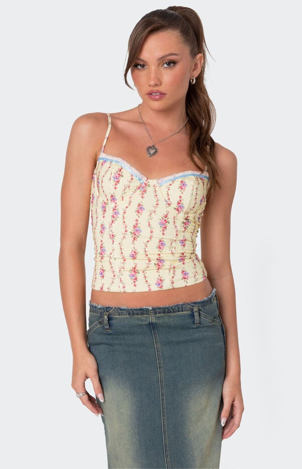 Edikted Indira Printed Cupped Lace Up Corset | Pacsun