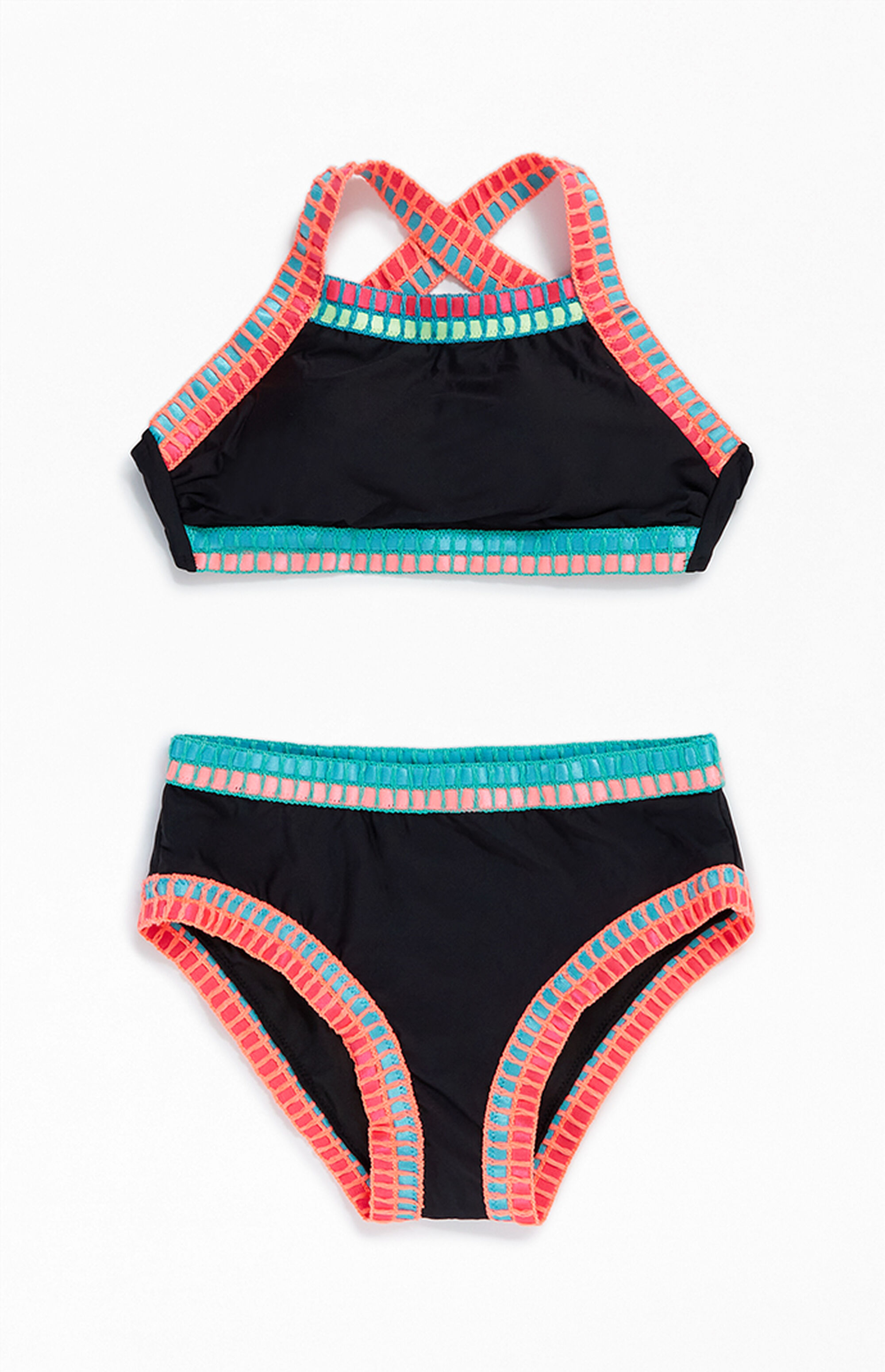 Beach Lingo Kids Embroidery Binding Bikini Top & Bottom Set | PacSun
