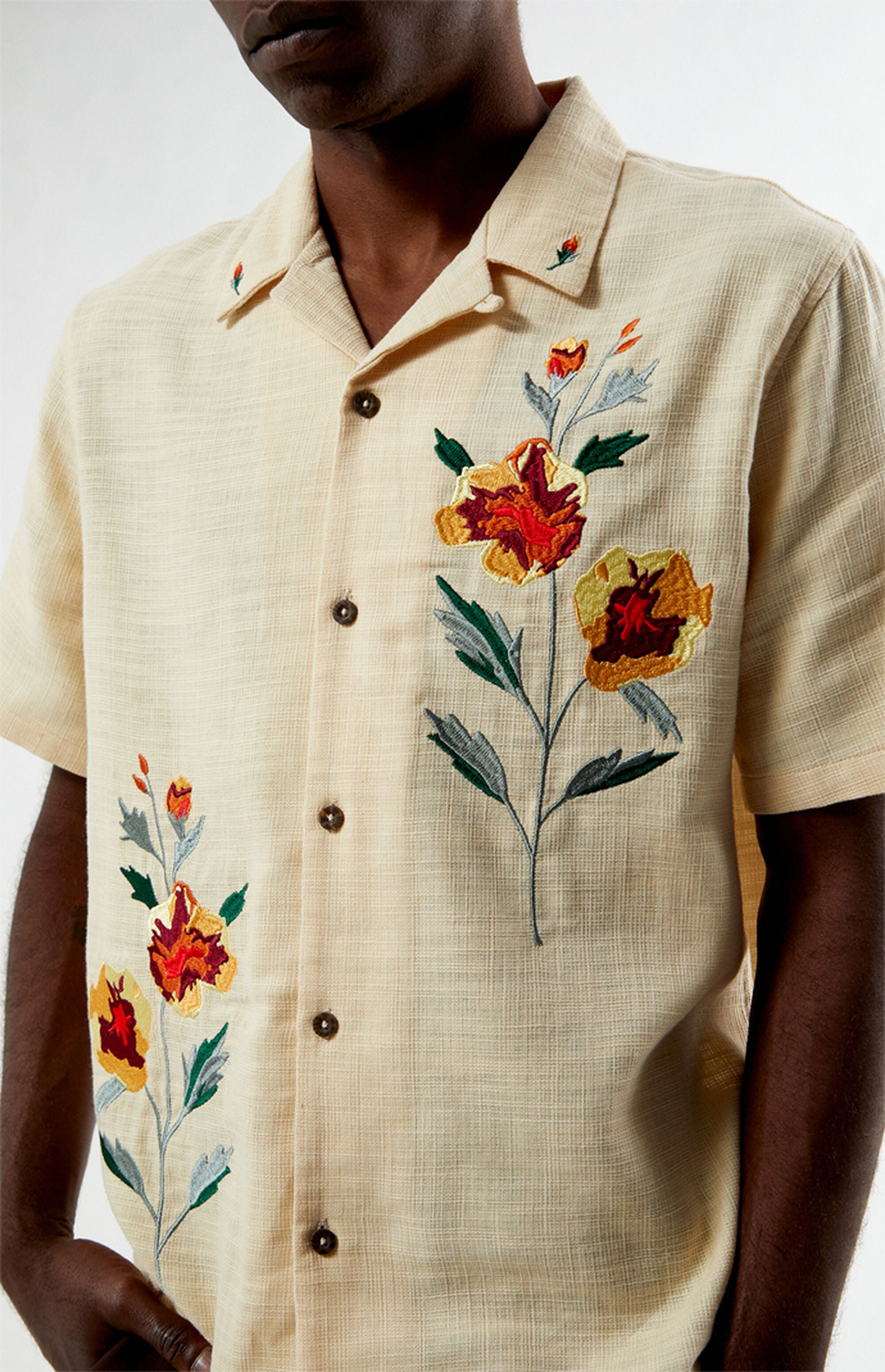 Pacsun Tan Embroidered Oversized Resort Camp Shirt | Pacsun