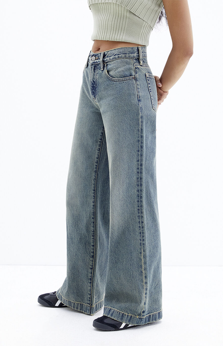 Pacsun Lena Medium Indigo Tint Low Rise Super Baggy Jeans | PacSun