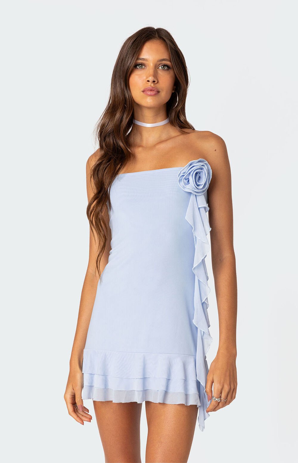 Edikted Thalia Flower Pin Ruffle Mini Dress | PacSun