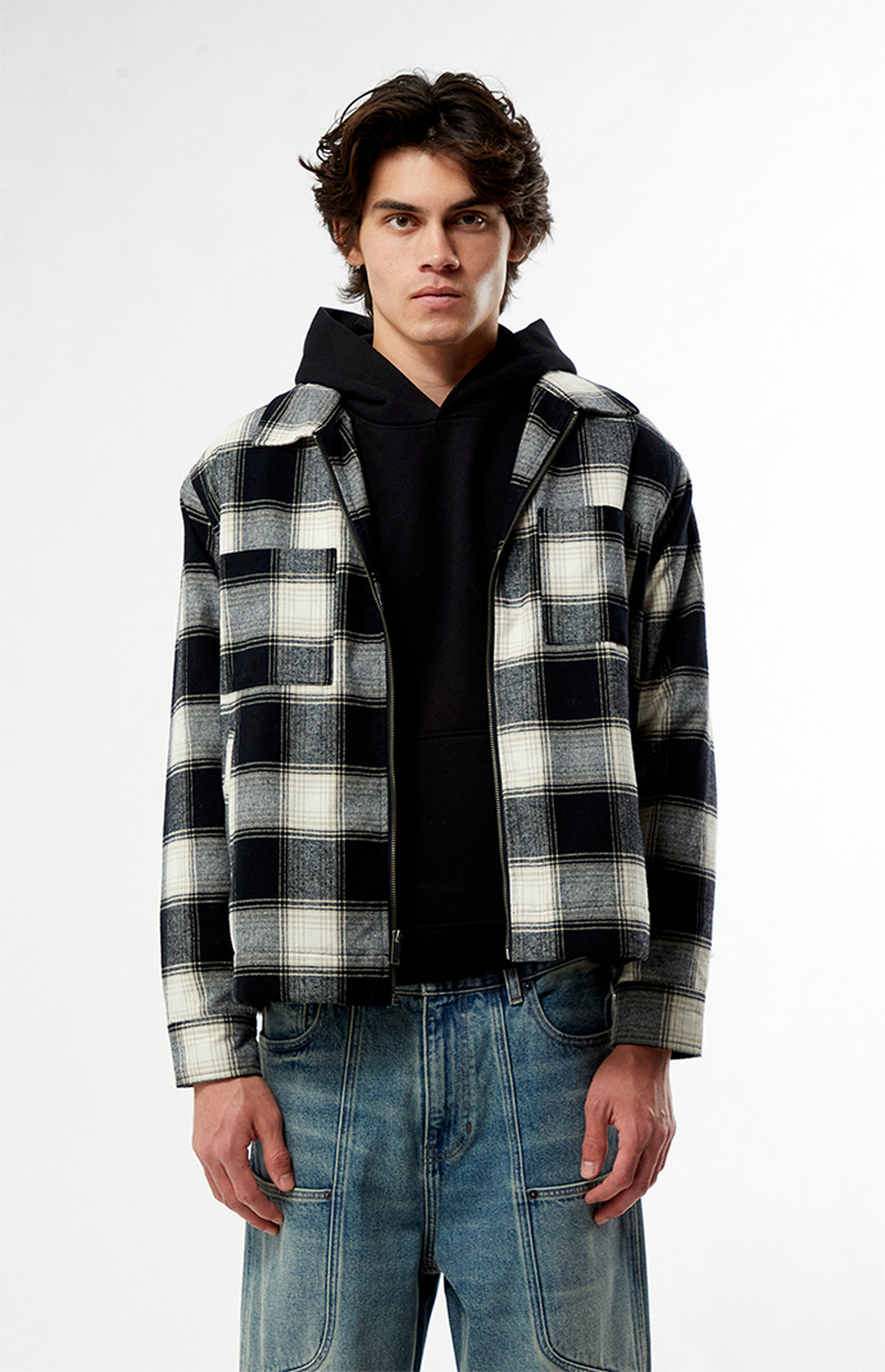 Pacsun Sherpa Plaid Zip Shacket | PacSun