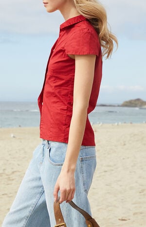 John Galt Red Rue Collared Top | PacSun