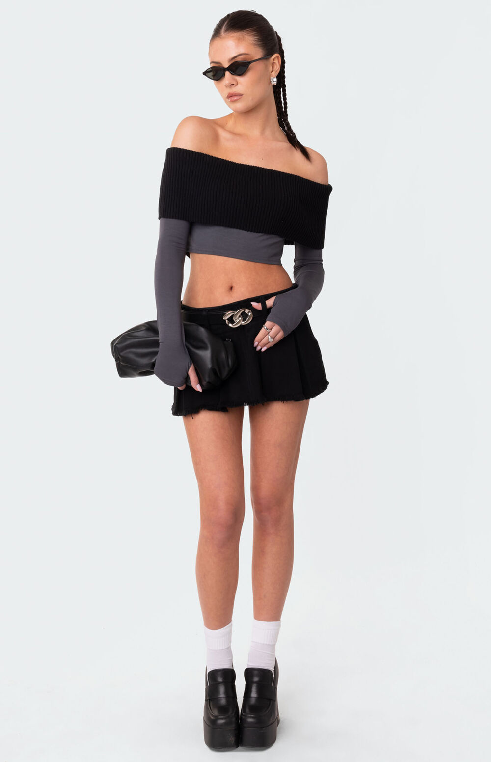 Edikted Washed Denim Pleated Micro Skort | Pacsun