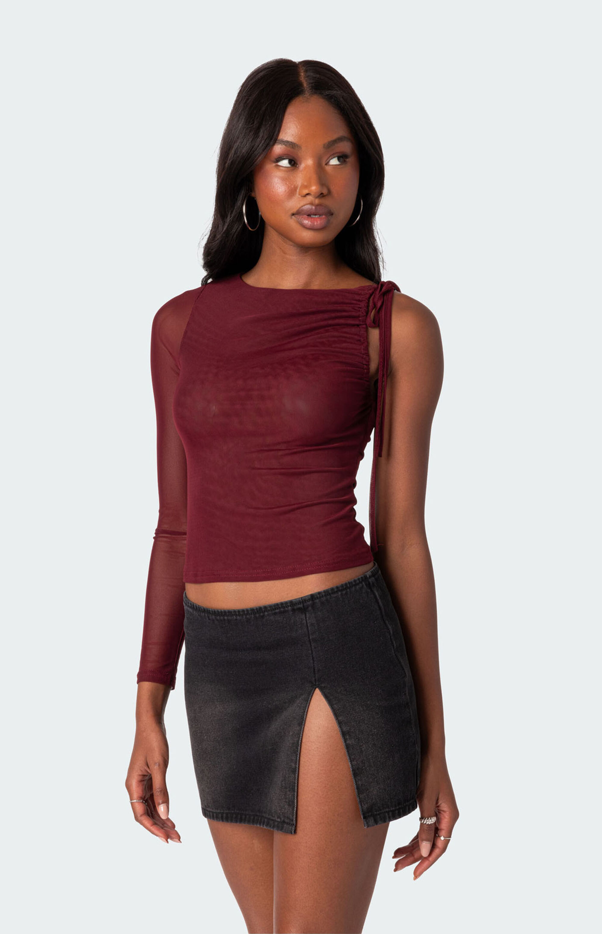 Edikted Jupiter One Shoulder Mesh Top | Pacsun
