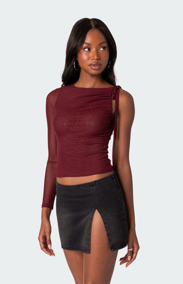 Edikted Jupiter One Shoulder Mesh Top | PacSun