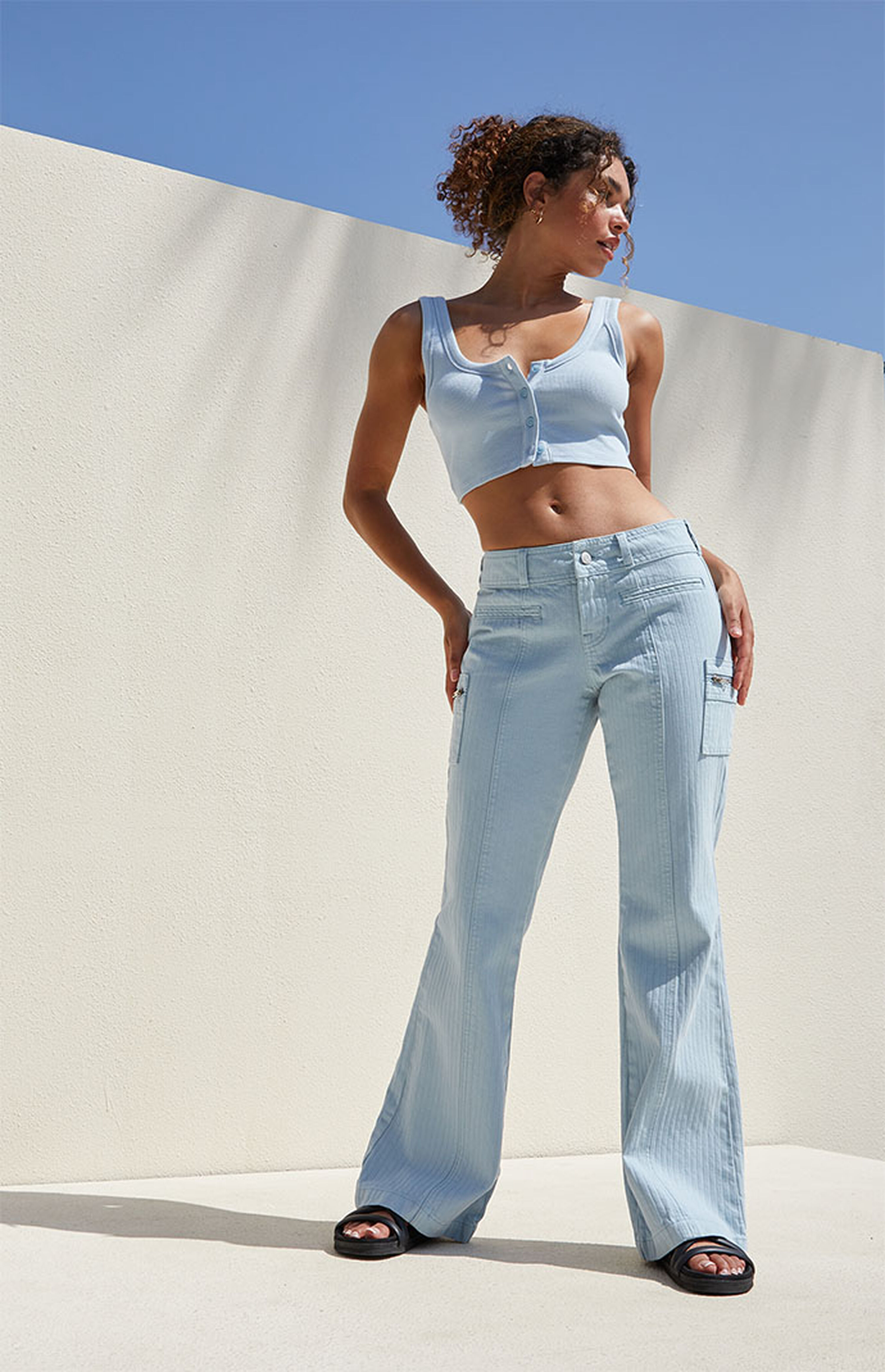 Pacsun Light Blue Low Rise Cargo Flare Pants | PacSun
