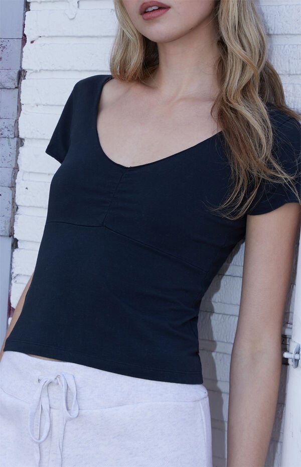 John Galt Black Gina Cinched Top | PacSun