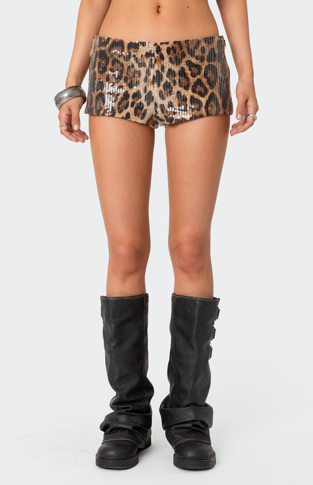Edikted Sequin Leopard Printed Micro Shorts | PacSun