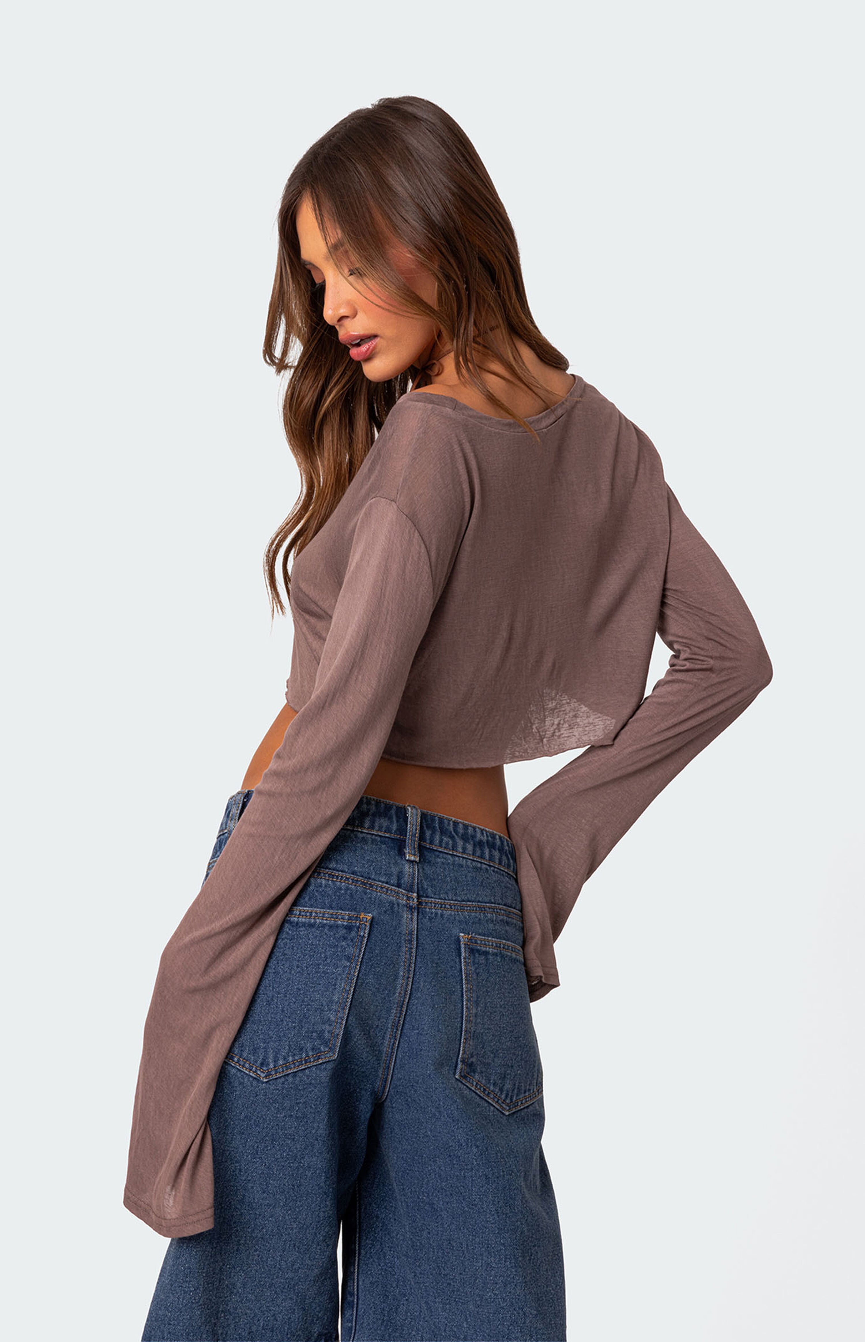 Edikted Sheer Raw Hem Crop Top | Pacsun