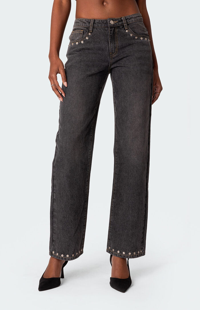 Edikted Rivet Trim Straight Leg Jeans | Pacsun
