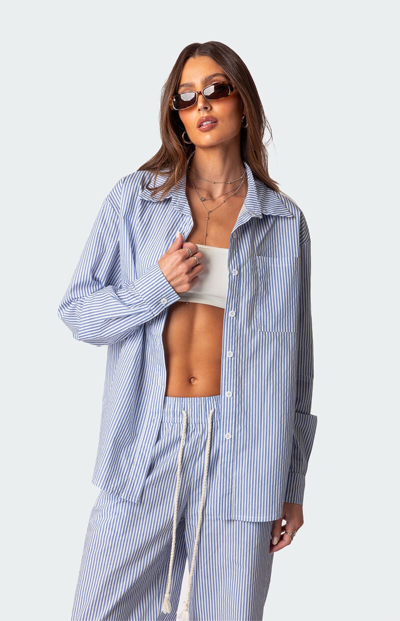 Edikted Oversized Pinstripe Button Up Shirt | PacSun