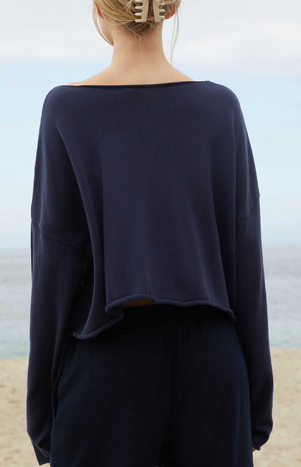 John Galt Navy Cameron Cropped Sweater | PacSun