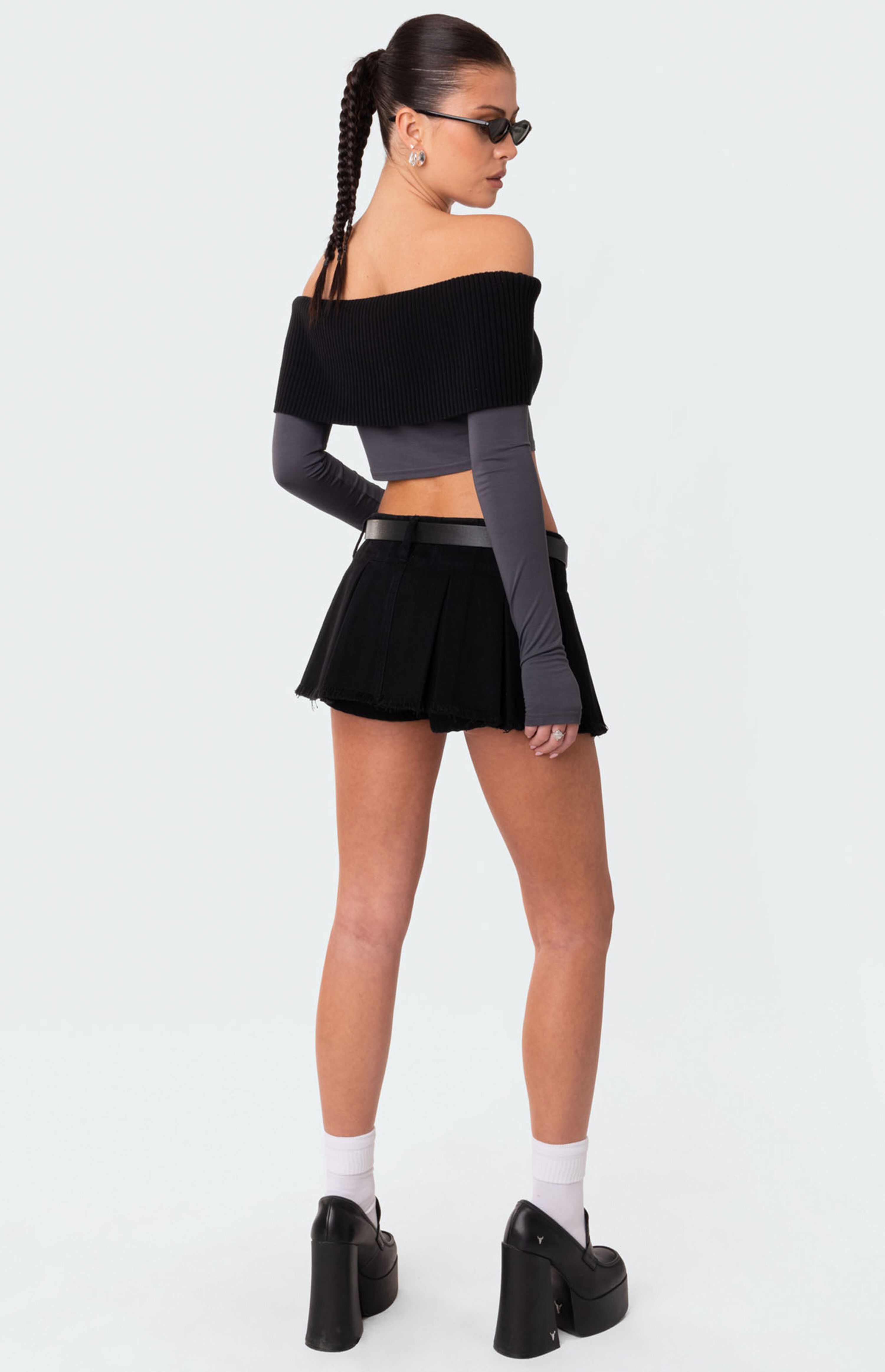 Edikted Washed Denim Pleated Micro Skort | Pacsun