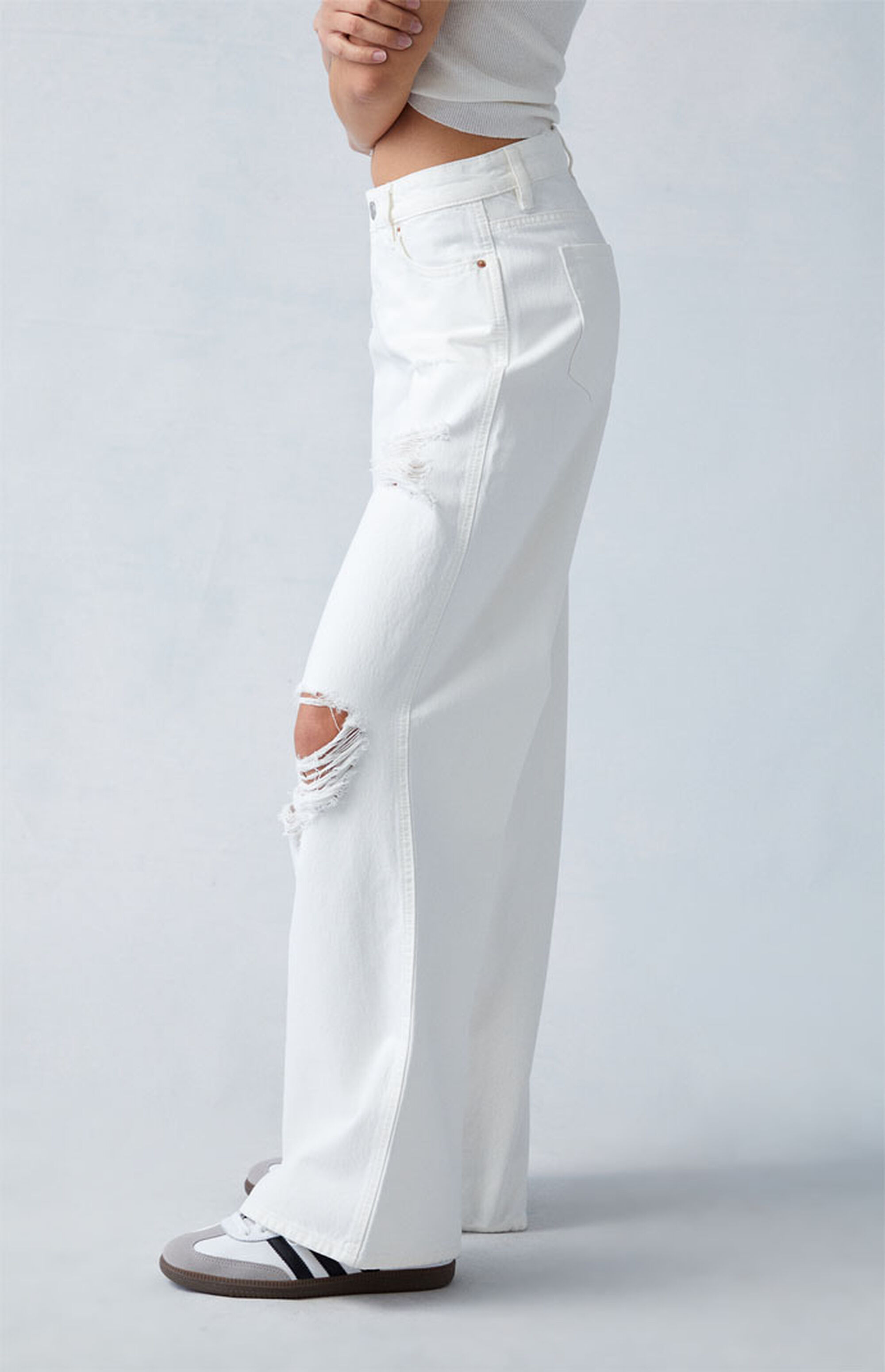 Pacsun Eco White Ripped Low Rise Baggy Jeans | Pacsun