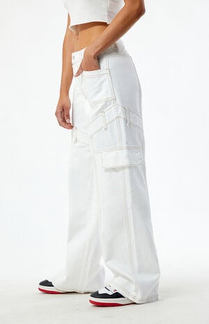 Pacsun Off White Low Rise Baggy Cargo Pants | PacSun
