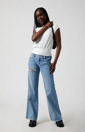 Pacsun Zoe Low Rise Girlfriend Jeans Ripped Medium Indigo | PacSun