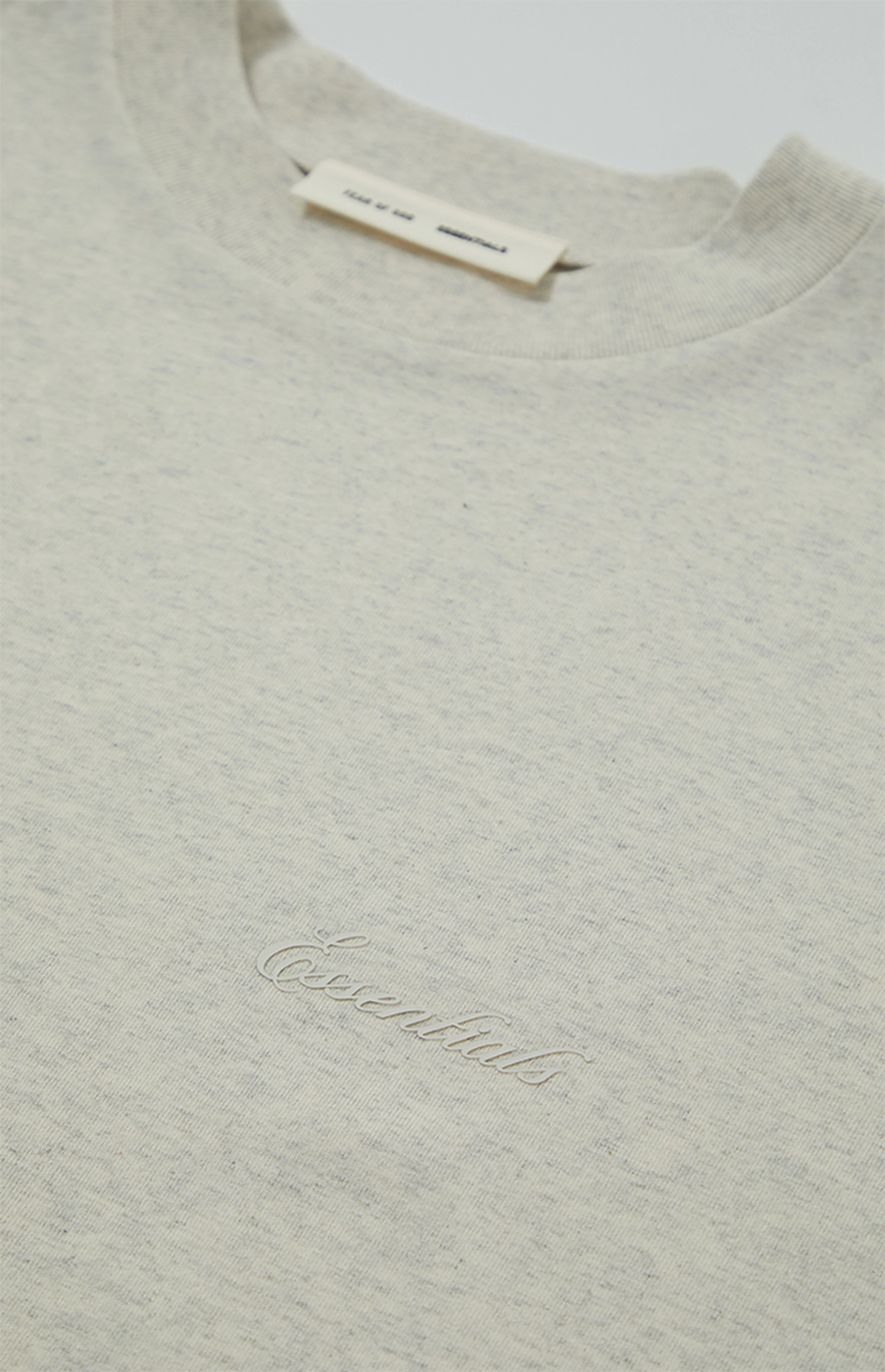 Fear of God ESSENTIALS Heather Oatmeal Classic Short Sleeve T-Shirt ...