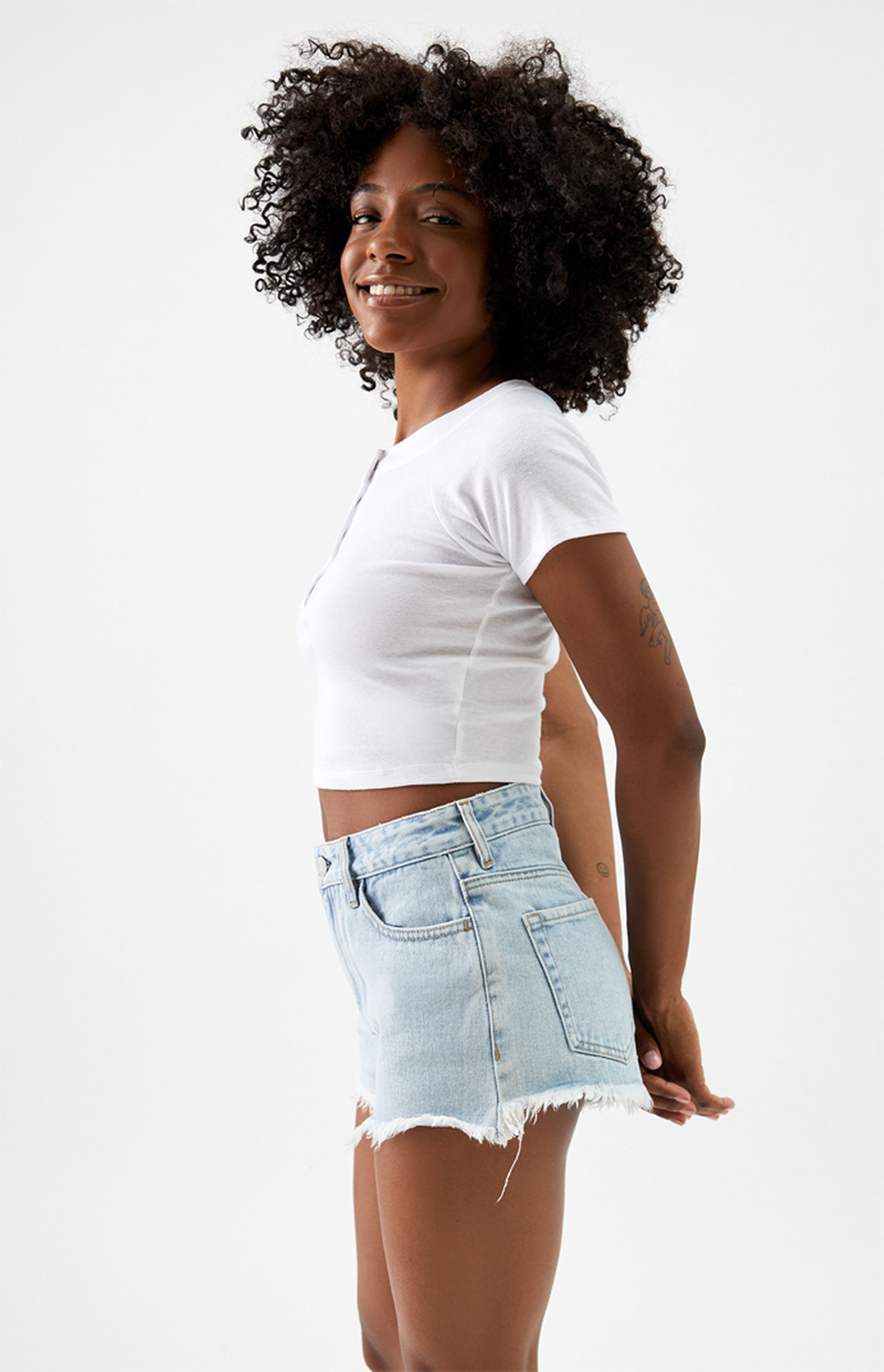 Pacsun Light Blue High Waisted Denim Festival Shorts | PacSun