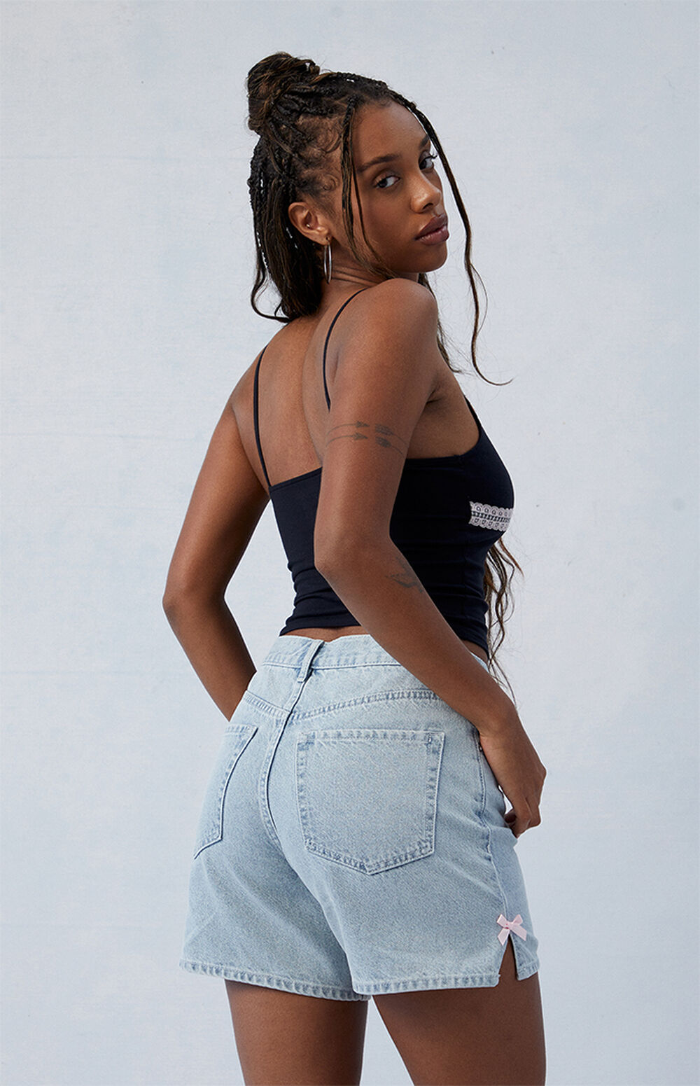 Pacsun Light Indigo Bow High Waisted Relaxed Jorts | PacSun