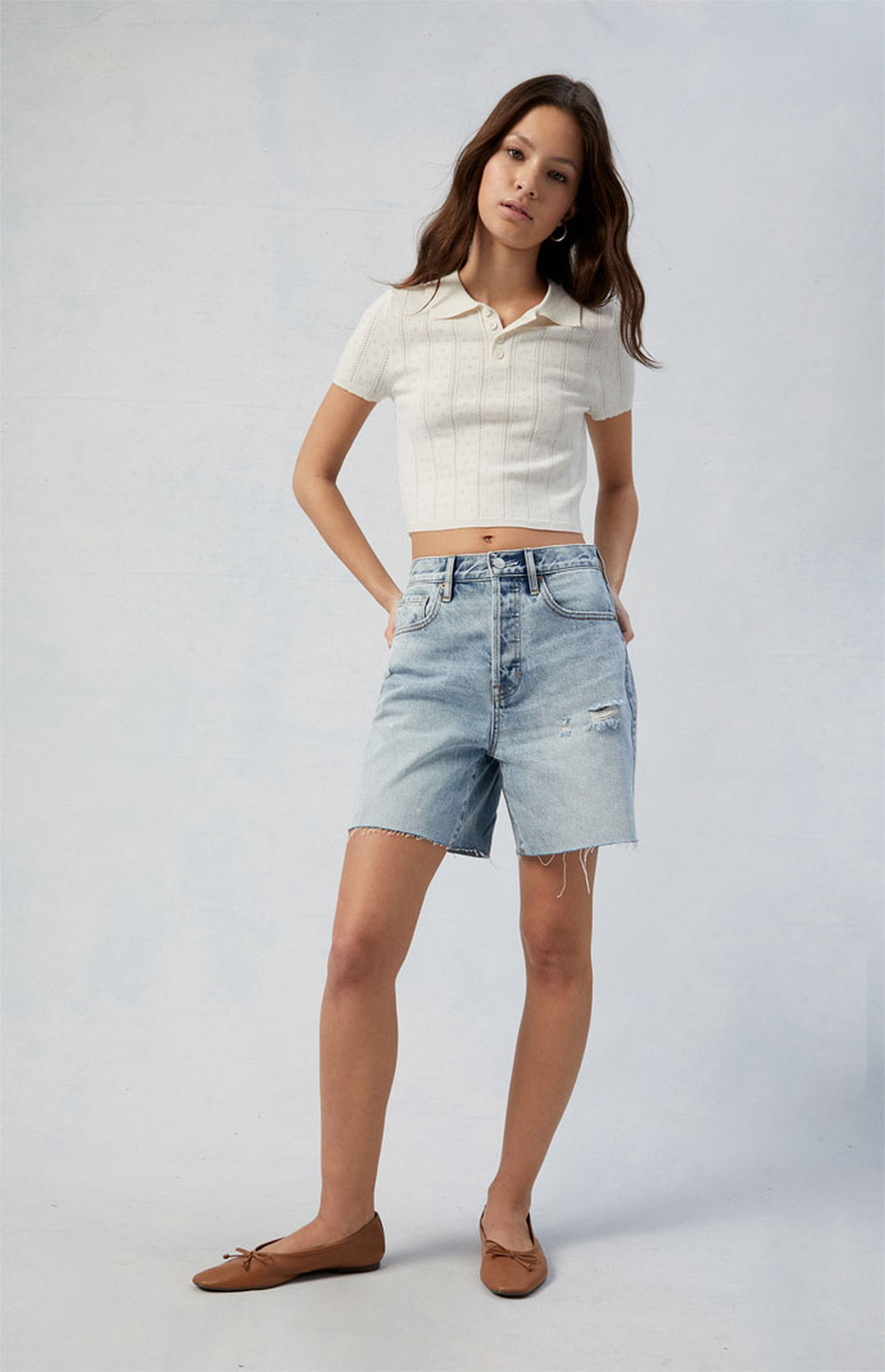 Pacsun Light Indigo Ripped Denim Dad Jorts | PacSun