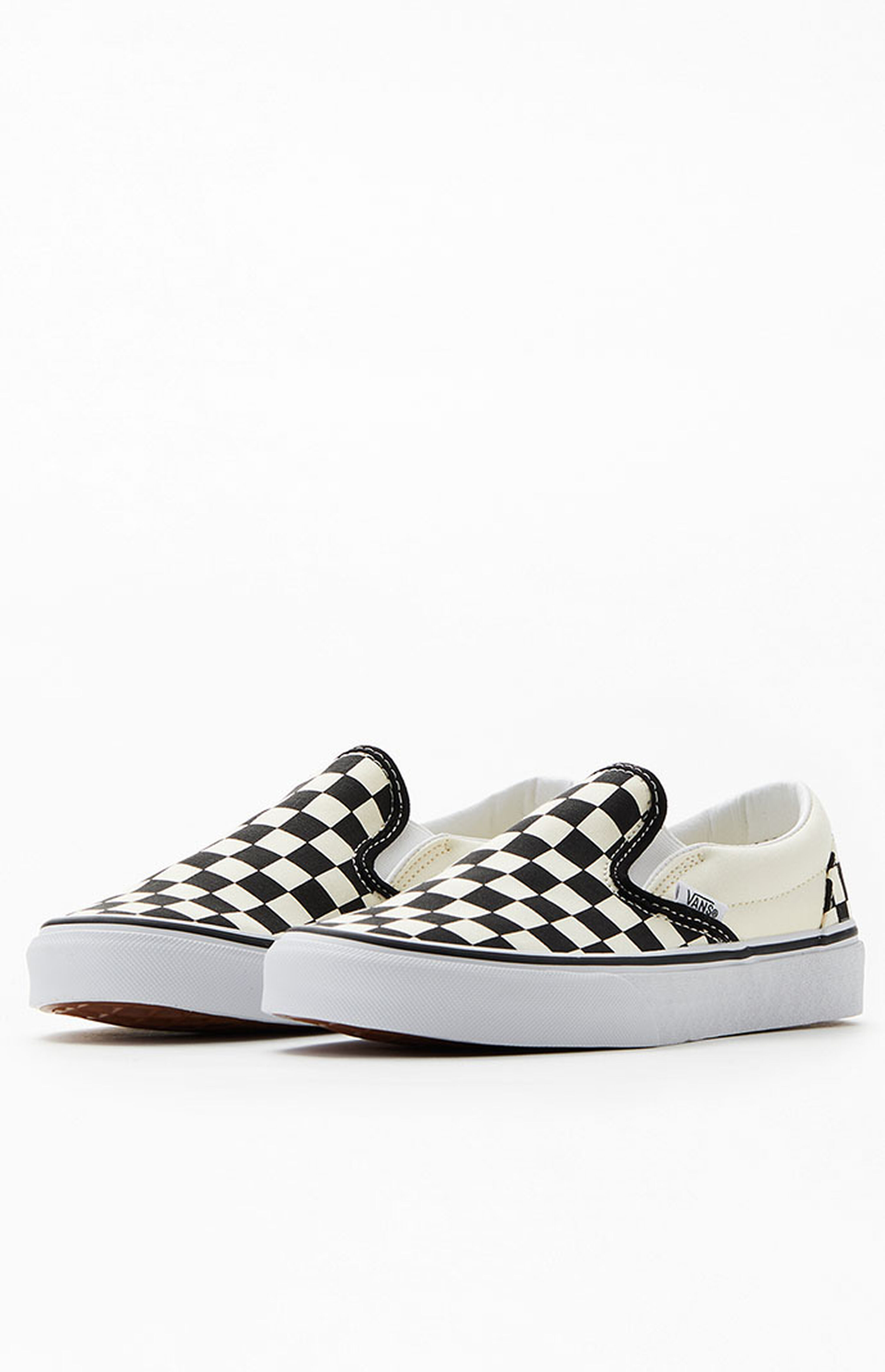 Vans Classic Checkerboard White & Black Slip-On Shoes | Pacsun