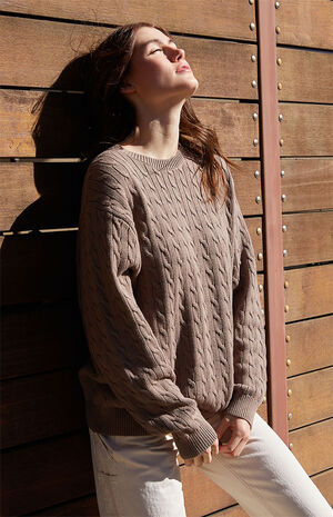 John Galt Light Brown Cable Knit Sweater | PacSun
