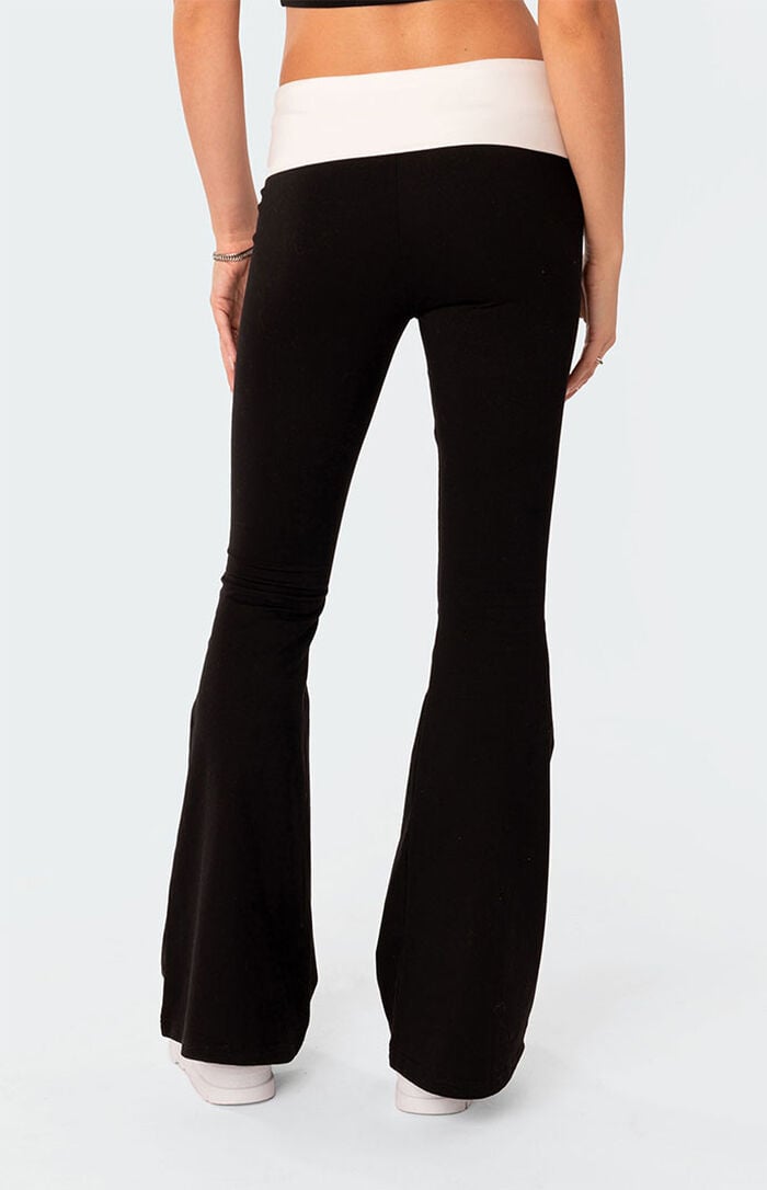 Edikted Contrast Fold Over Flared Leggings | PacSun