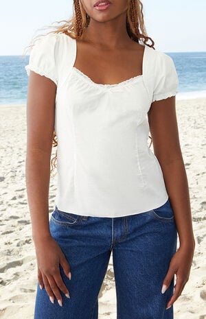 John Galt White Puff Sleeve Top | PacSun