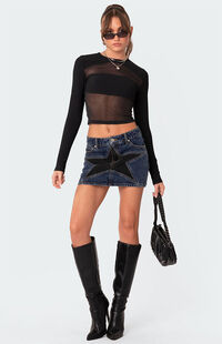 Edikted Azal Half Ribbed Mesh Top | PacSun