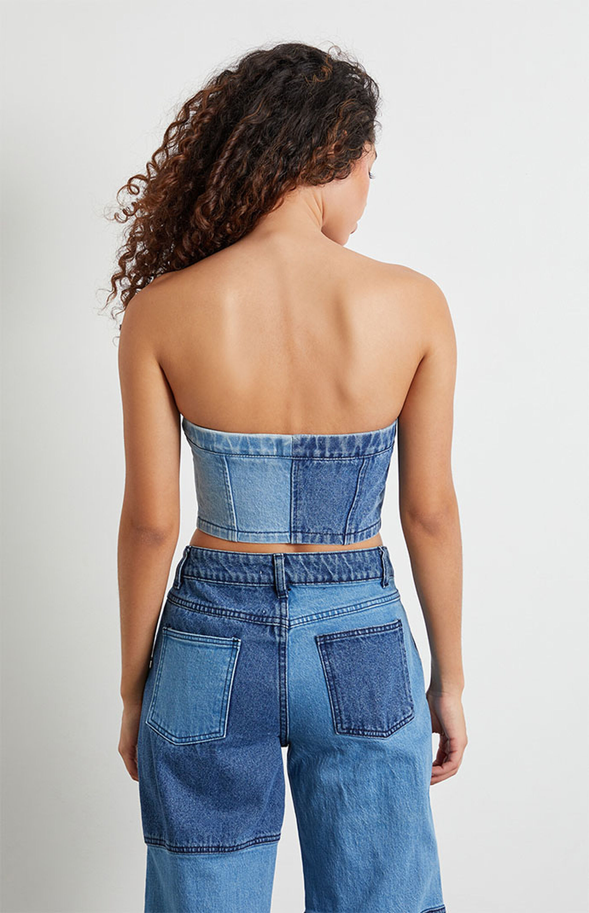 Another Girl Eco Two-Tone Denim Bandeau Top | PacSun