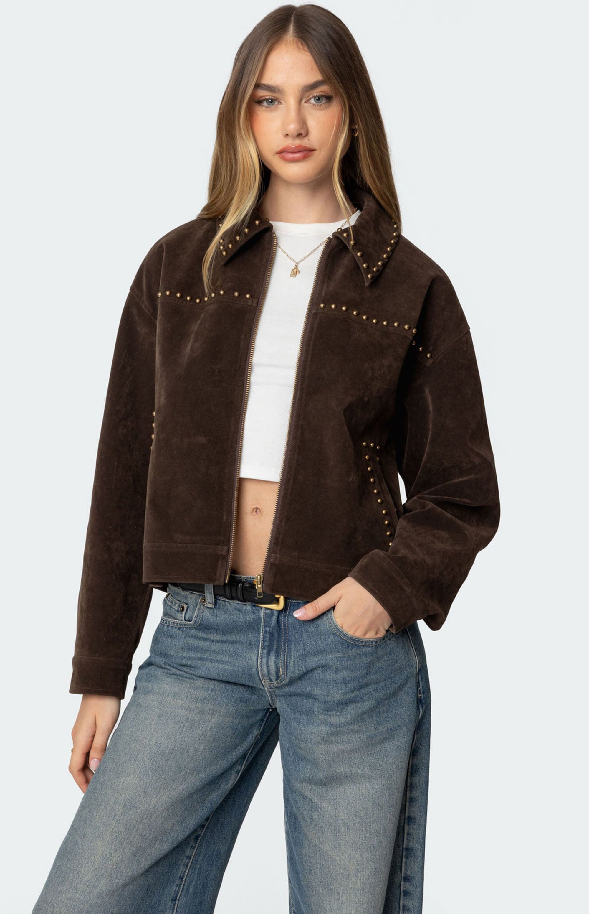 Edikted Memphis Studded Faux Suede Jacket | PacSun