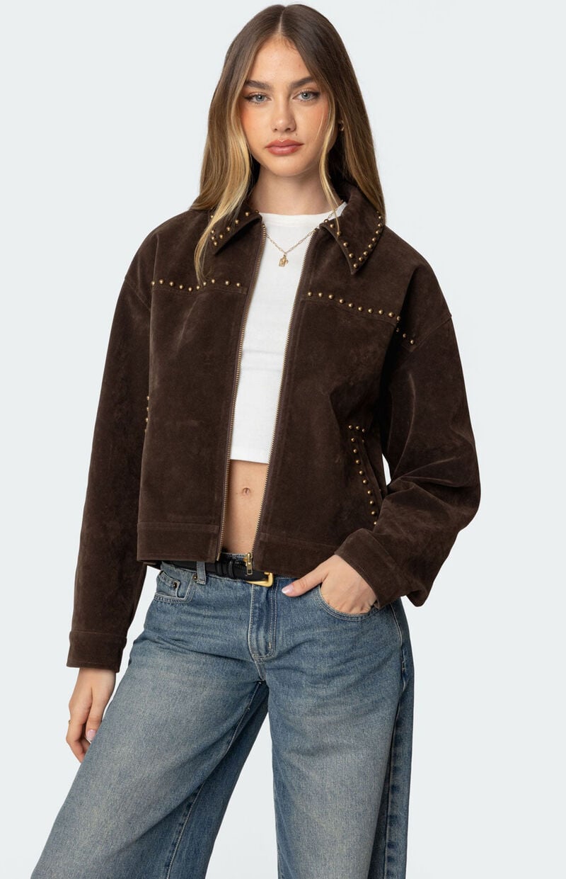 Edikted Memphis Studded Faux Suede Jacket | Pacsun