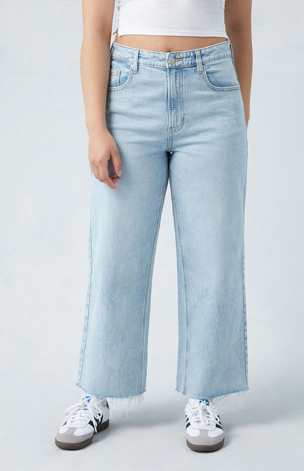 Pacsun Eco Stretch Light Indigo Curve Cropped Wide Leg Jeans | PacSun