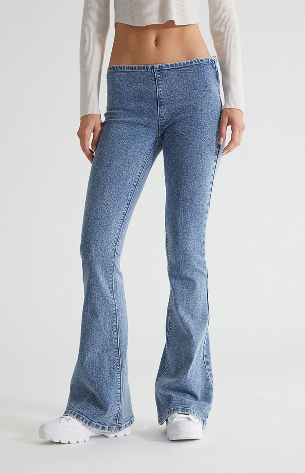 PacSun Medium Blue Low Rise Flare Pants | PacSun