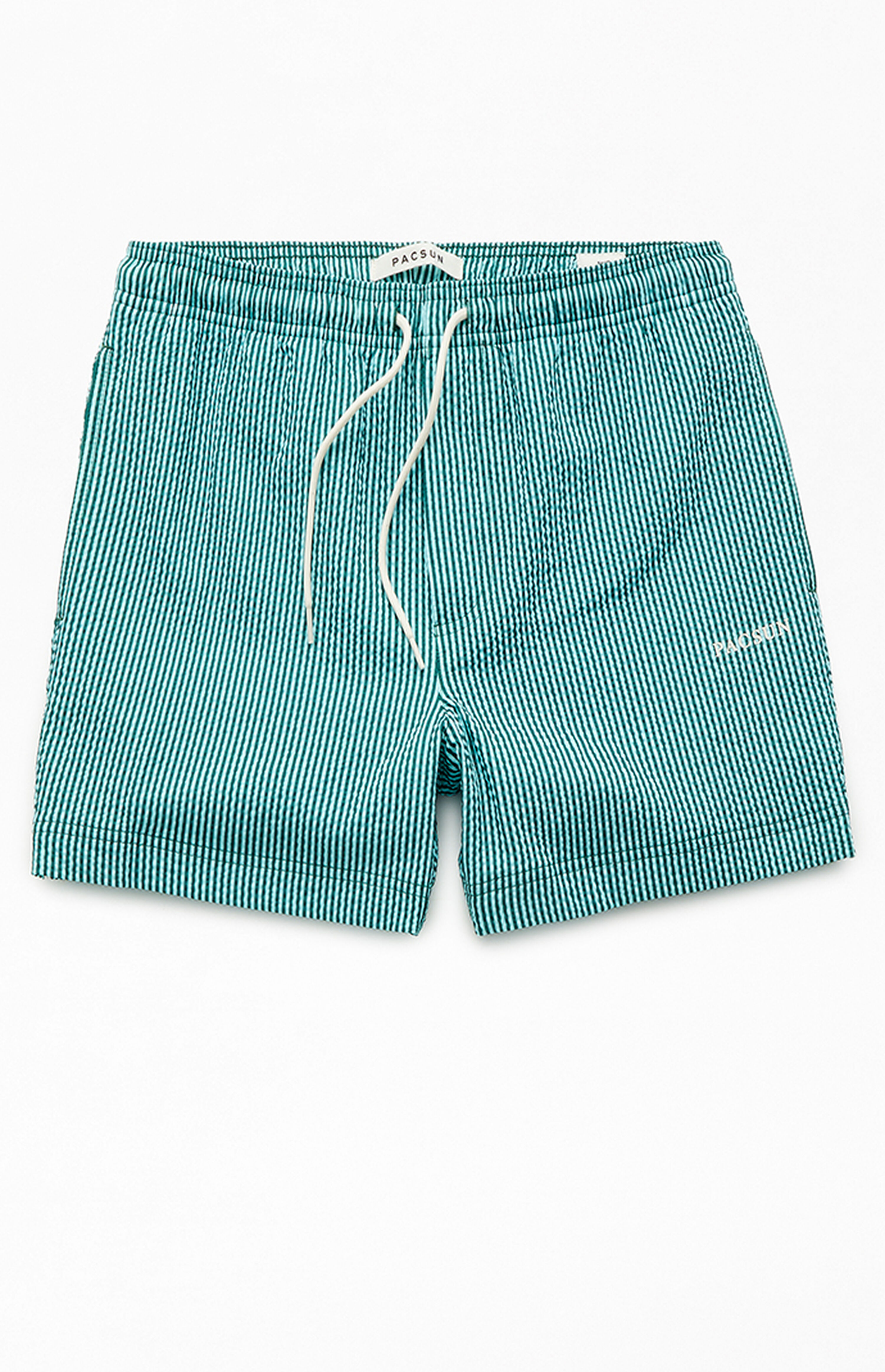Pacsun Aqua Striped Seersucker 4.5" Swim Trunks | Pacsun