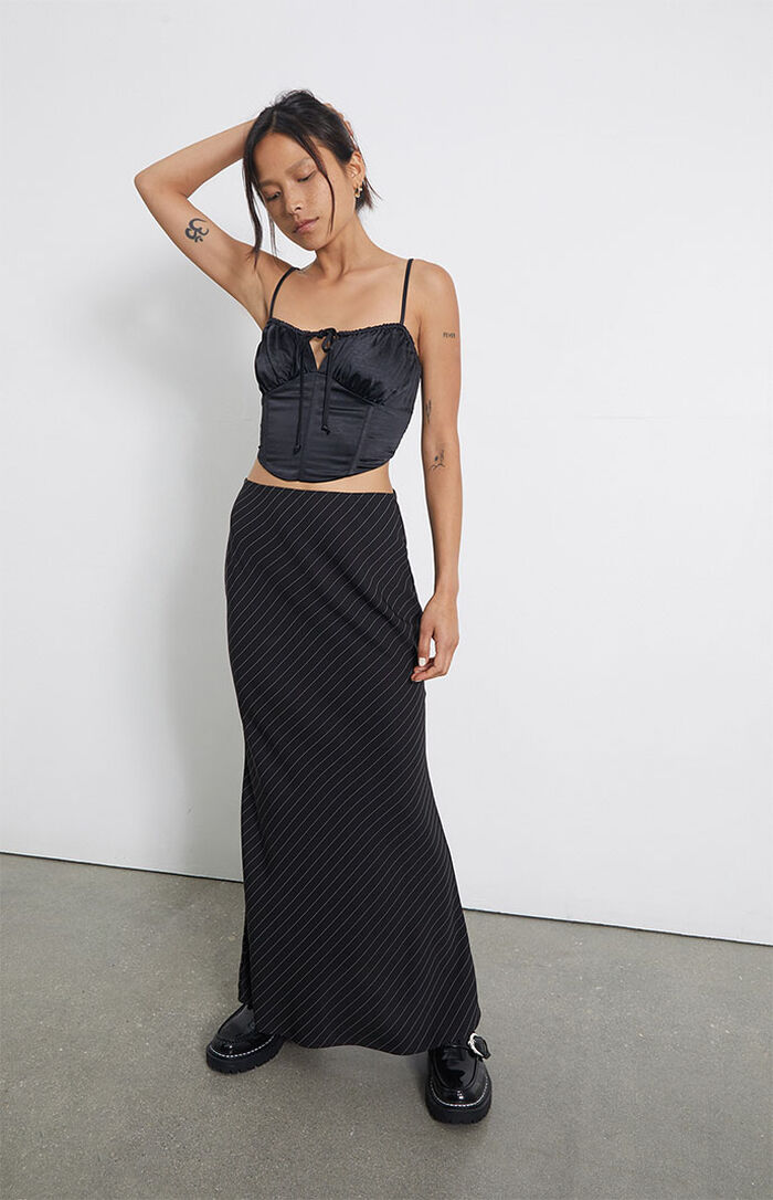 La Hearts Tie Front Satin Corset Top Pacsun