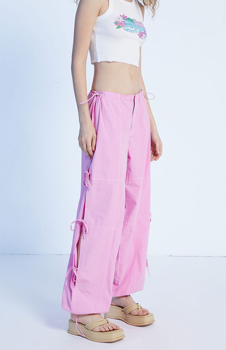 Pacsun Pink Side Ties Parachute Pants | Pacsun